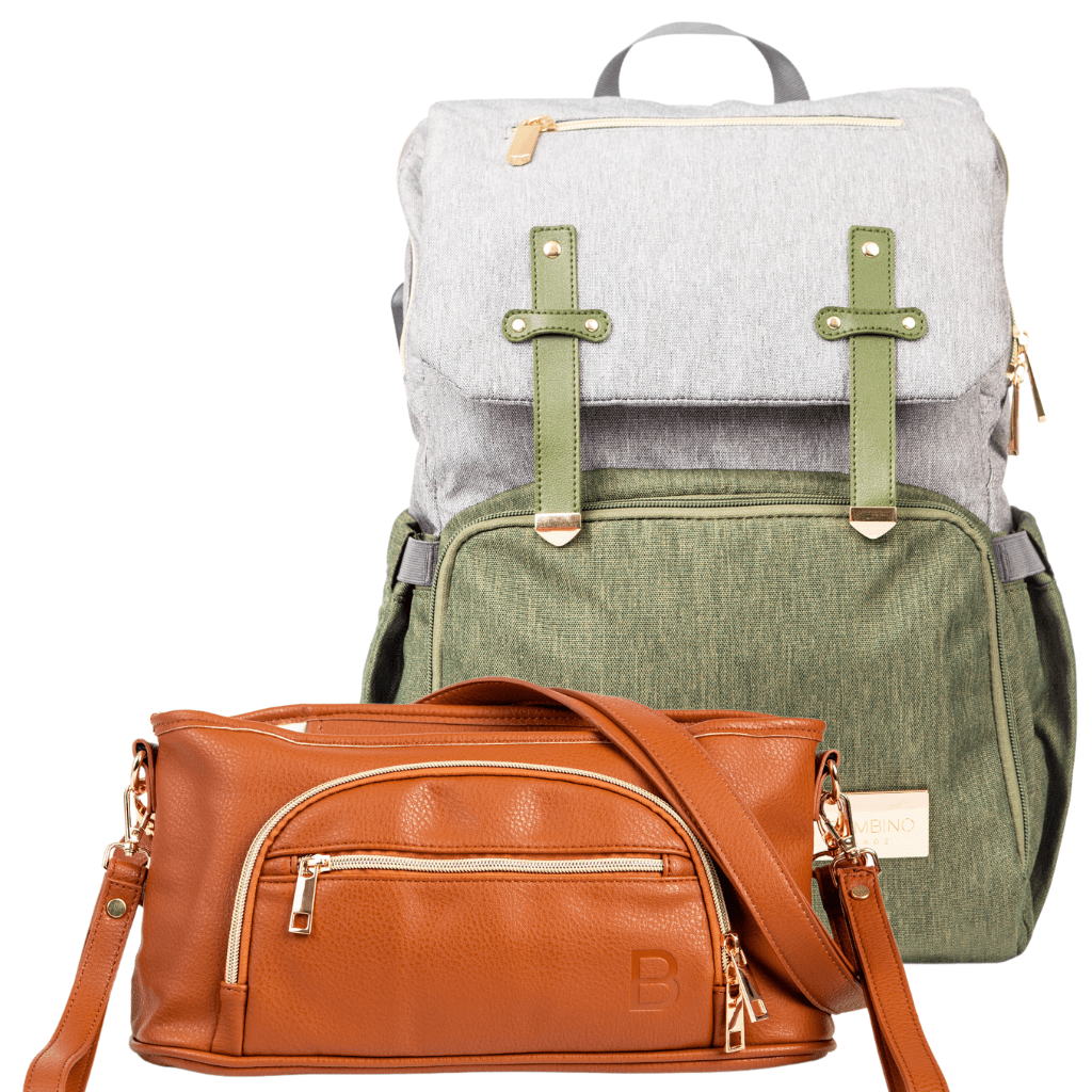 Sorrento Nappy Backpack & Sofia Pram Caddy Bundle- Olive and Tan ...